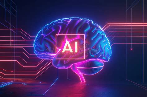 Digital Illustration Of A Neon Colored Brain With Ai Circuitry Representing The Integration Of