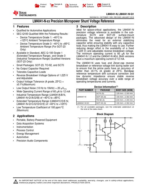 Lm4041 N Datasheet Voltage Equivalent Texas Instruments