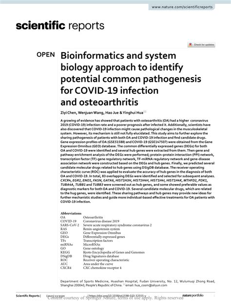 Pdf Bioinformatics And System Biology Approach To Identify Potential Common Pathogenesis For