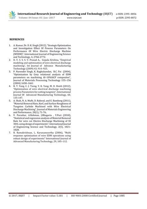 Optimization Of Process Parameters Of Wire Electrical Discharge Machining Of En31 Steel Pdf