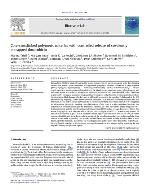Pdf Core Crosslinked Polymeric Micelles With Controlled Release Of Covalently Entrapped