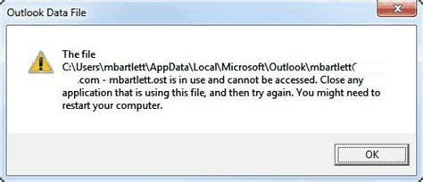 Outlook Solve The File Username Ost Is In Use And Cannot Be Accessed Error Technipages