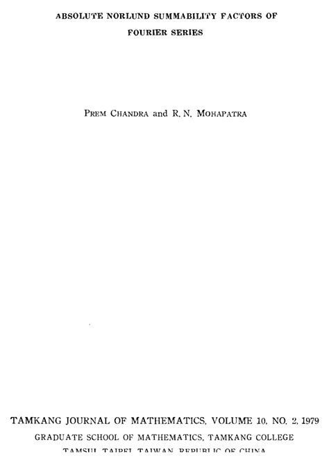 Pdf Absolute Nörlund Summability Factors Of Fourier Series