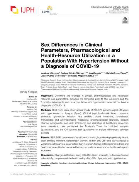 Pdf Sex Differences In Clinical Parameters Pharmacological And Pdf Sex Differences In Clinical Parameters Pharmacological And