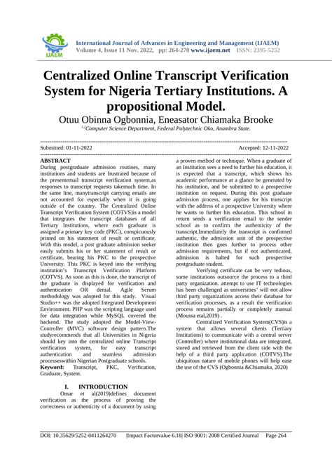 Pdf Centralized Online Transcript Verification System For Nigeria