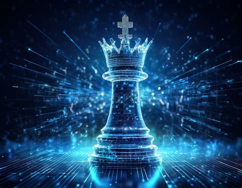 chess king with blurred binary data and computer network background
