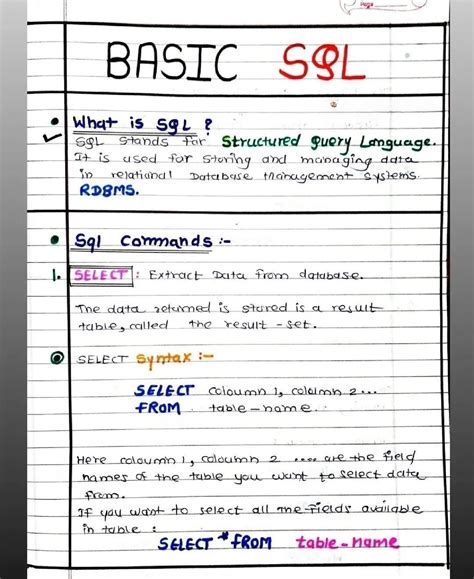 Basics Of SQL Computer Science Studocu