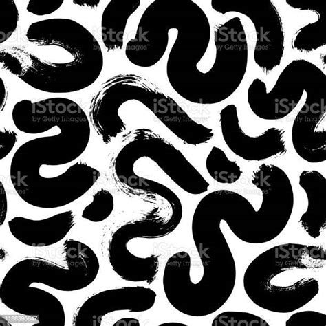 흑백 유기 모양 검은 색 페인트 브러시 스트로크와 얼룩 벡터 원활한 패턴 자연 세포의 세련된 구조 파도 패턴에 대한 스톡 벡터
