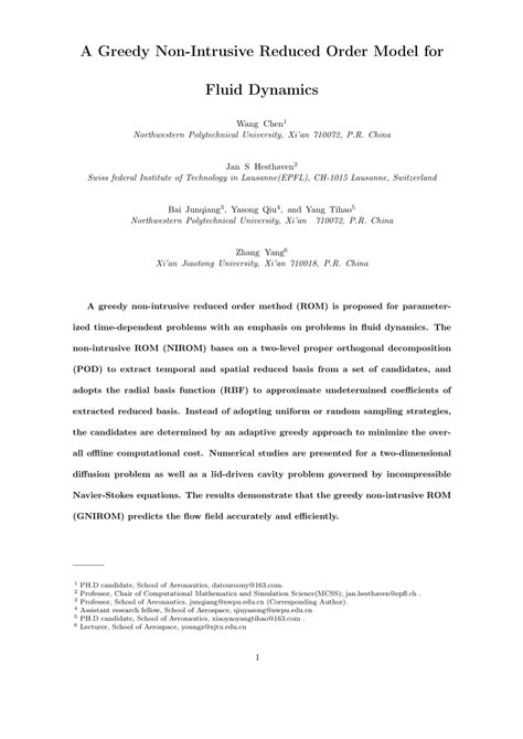 Pdf Greedy Nonintrusive Reduced Order Model For Fluid Dynamics