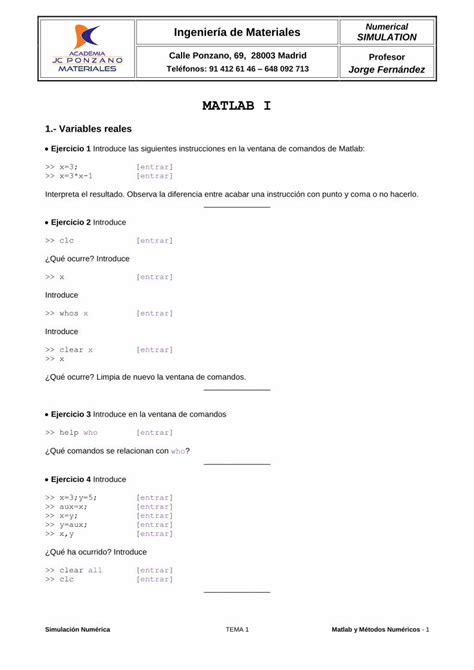 Pdf Matlab I Academia Cartagena99 · Simulación Numérica Tema 1 Matlab Y Métodos Numéricos