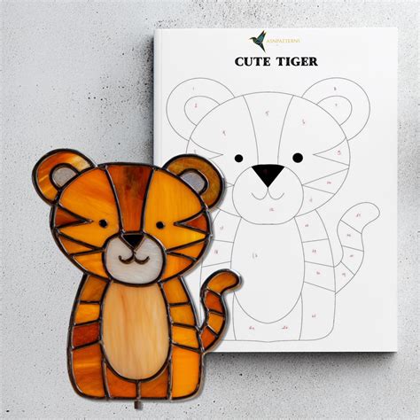 Cute Tiger Stained Glass Pattern Tiger Suncatcher Template Home Decor