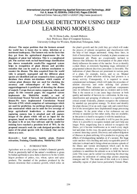 Pdf Leaf Disease Detection Using Deep Learning Models Hema Latha