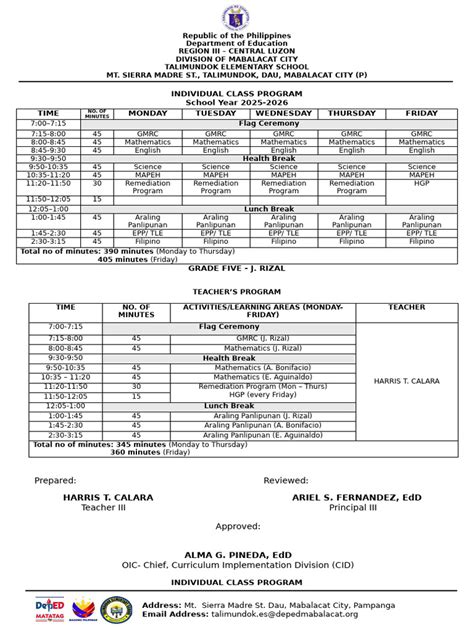 Grade 5 Class Program 2025 2026 Pdf Government Spanish East Indies