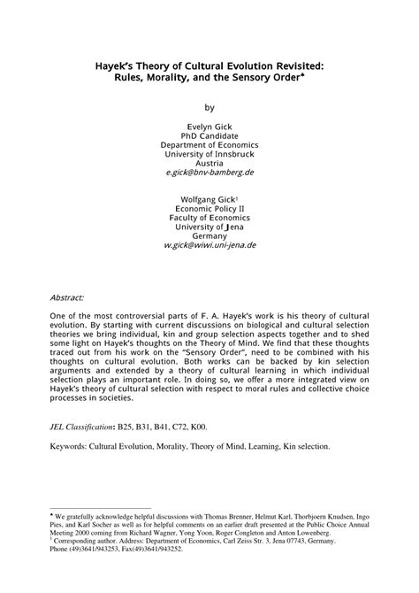 Pdf Hayeks Theory Of Cultural Evolution Revisited Rules Morality