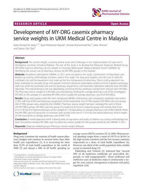 Pdf Development Of My Drg Case Mix Pharmacy Service Weights In Ukmmc