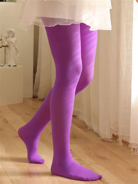 Minimalist Solid Tights Casual Purple Tight Tights Purple Hosiery