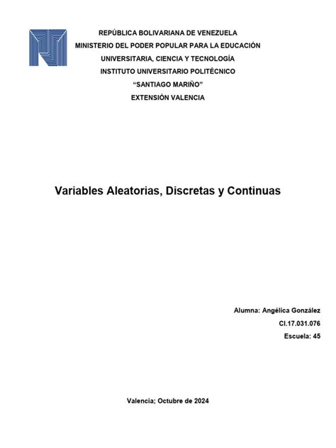 Variables Aleatorias Discretas Y Continuas Pdf Variable Aleatoria