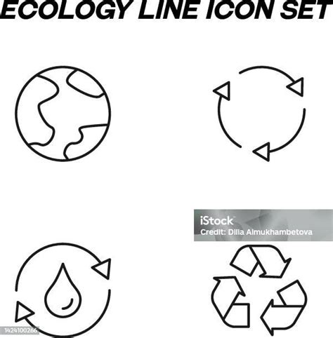 검은 색 얇은 선으로 그려진 간단한 흑백 표지판 자원 물 생태학 자연 행성의 재활용 기호로 설정된 벡터 선 아이콘 0명에 대한 스톡 벡터 아트 및 기타 이미지 Istock