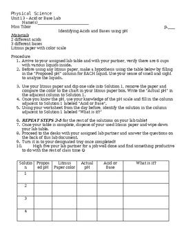 Acid And Base Inquiry Lab Physical Science By Hannah Tibor TPT
