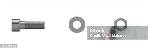 흰색 배경에 분리 된 볼트 너트 및 와셔 3d 렌더링 구조 패스너가 있는 산업 적 배경 와셔에 대한 스톡 사진 및 기타 이미지 Istock