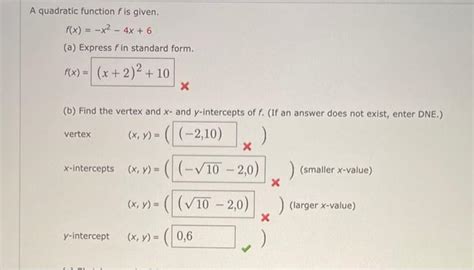 solved a quadratic function fis given f x x2 4x 6