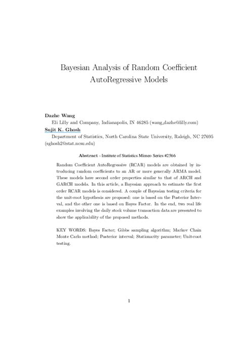 Pdf Bayesian Analysis Of Random Coefficient Autoregressive Models