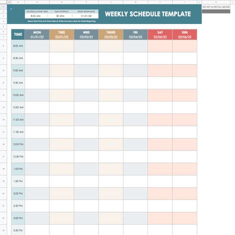 Excel Week Schedule Template
