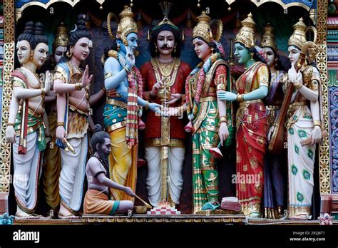 Sri Krishnan Hindu Temple Hindu Deities On The Gopuram Singapore