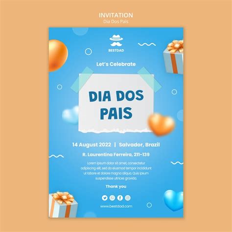 Modelo De Convite Dia Dos Pais Com Balões E Corações Psd Grátis