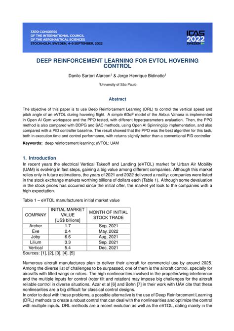 Pdf Deep Reinforcement Learning For Evtol Hovering Control