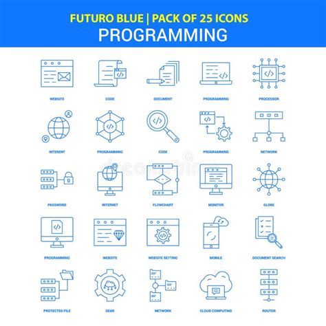 Programming Icons Futuro Blue 25 Icon Pack Stock Vector Illustration Of Mobile Document