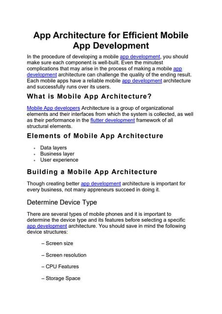 App Architecture For Efficient Mobile App Development Pdf