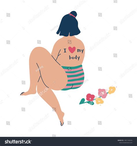 Vektor Stok Bodypositive Concept Naked Female Character Sitting Tanpa Royalti