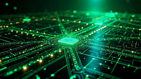 Digital Circuit Board Concept Featuring A Glowing Central Processor And Interconnected Pathways