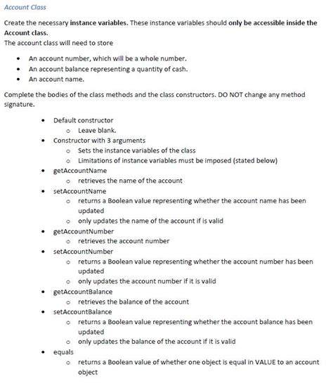 Solved Account Class Create The Necessary Instance