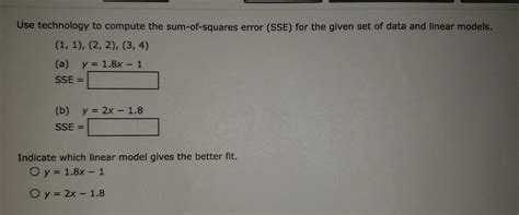 Use Technology To Compute The Sum Of Squares Error