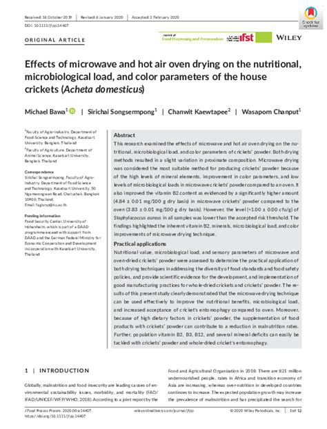 Pdf Effects Of Microwave And Hot Air Oven Drying On The Nutritional
