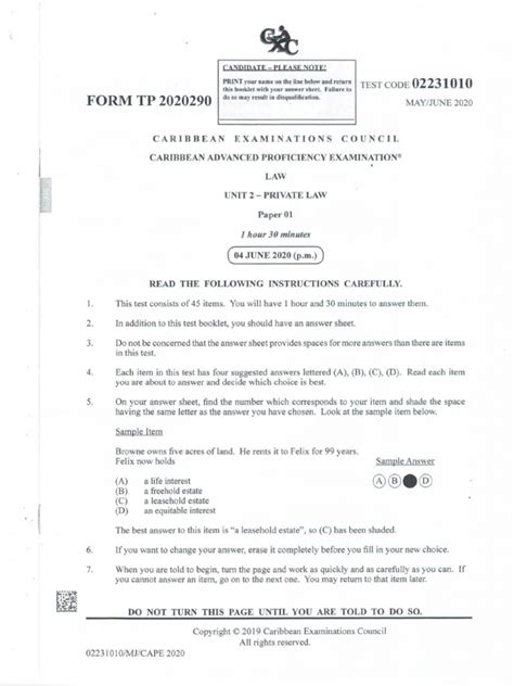 Law Unit 2 Paper 1 2020 Pdf