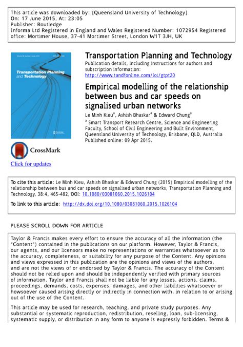 Pdf Empirical Modelling Of The Relationship Between Bus And Car Speeds On Signalised Urban