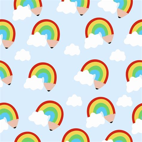 파란색 배경에 무지개와 구름 프리미엄 벡터