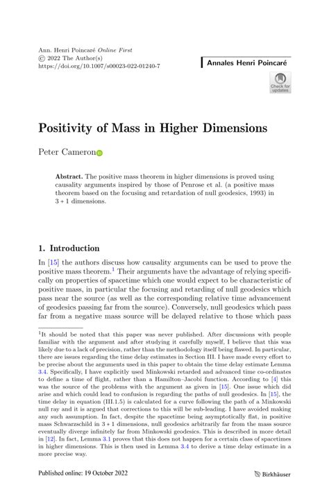 Pdf Positivity Of Mass In Higher Dimensions