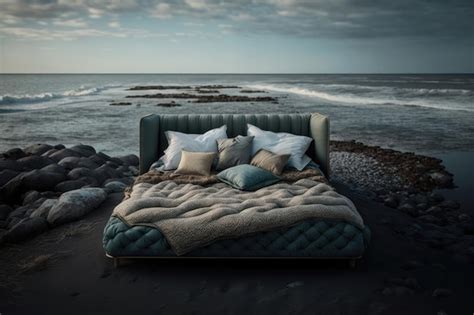 Premium Photo Bed By The Sea Creative Design Concept Ai Generation