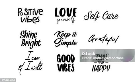 동기 부여 따옴표 긍정적인 분위기 메시지 집합입니다 자신을 사랑하고 감사하고 순간을 살아라 개념에 대한 스톡 벡터 아트 및 기타 이미지 Istock