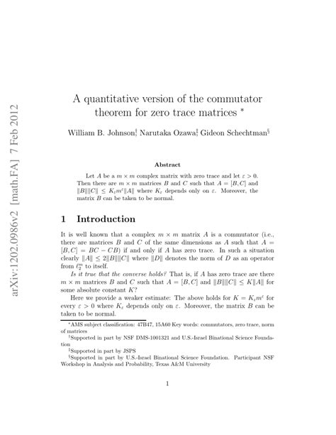 Pdf A Quantitative Version Of The Commutator Theorem For Zero Trace Matrices