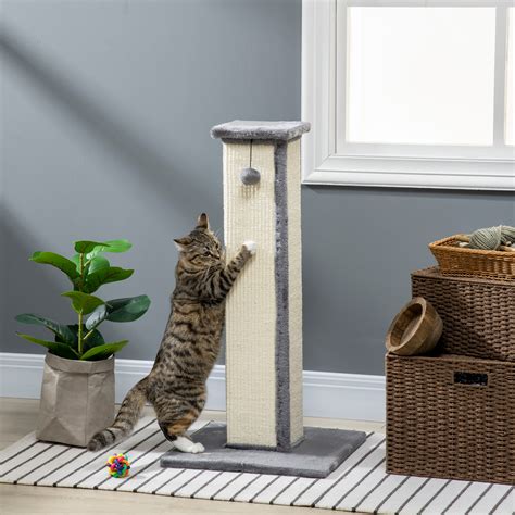 Pawhut 32 Tall Cat Scratching Post For Indoor Cats And Kittens Sisal