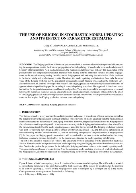Pdf The Use Of Kriging In Stochastic Model Updating And Its Effect On Parameter Estimates