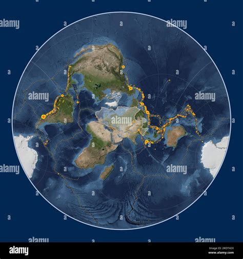 Eurasian Tectonic Plate On The Blue Marble Satellite Map In The Lagrange Oblique Projection