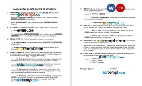 Kansas Real Estate Power Of Attorney Form Example Fully Editable