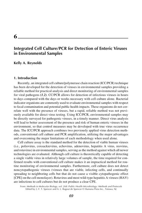 Pdf Integrated Cell Culture Pcr For Detection Of Enteric Viruses In Environmental Samples