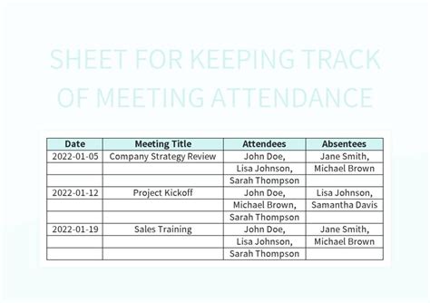 Sheet For Keeping Track Of Meeting Attendance Excel Template And Google Sheets File For Free